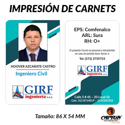 IMPRESIÓN DE CARNETS PARA EMPRESAS y TRABAJADORES CALI | CAPRIA ...